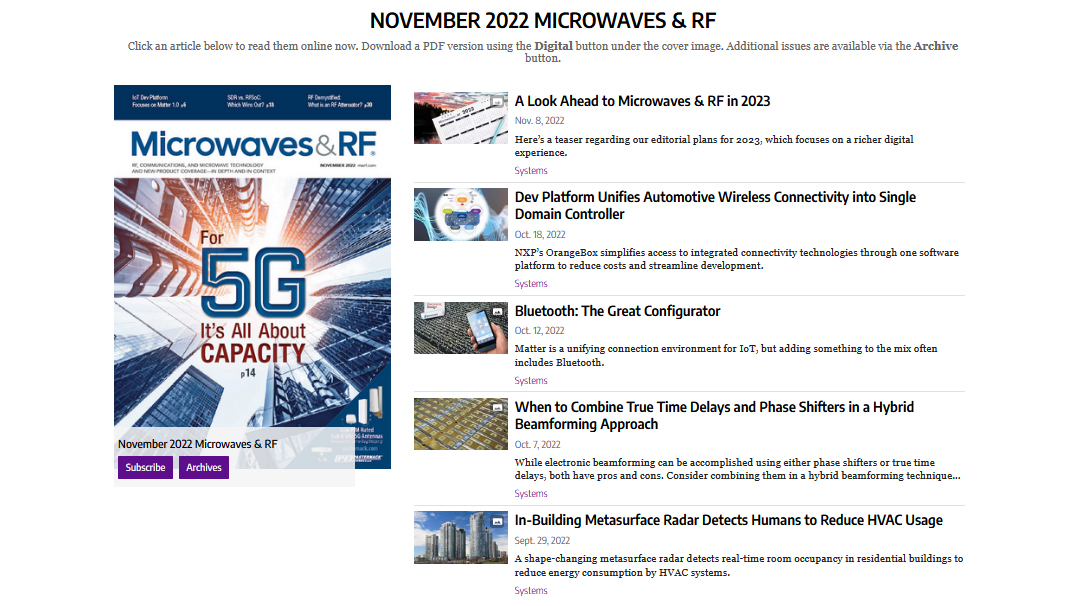 Microwaves & RF Digital Edition: November 2022 (Download) | Microwaves & RF